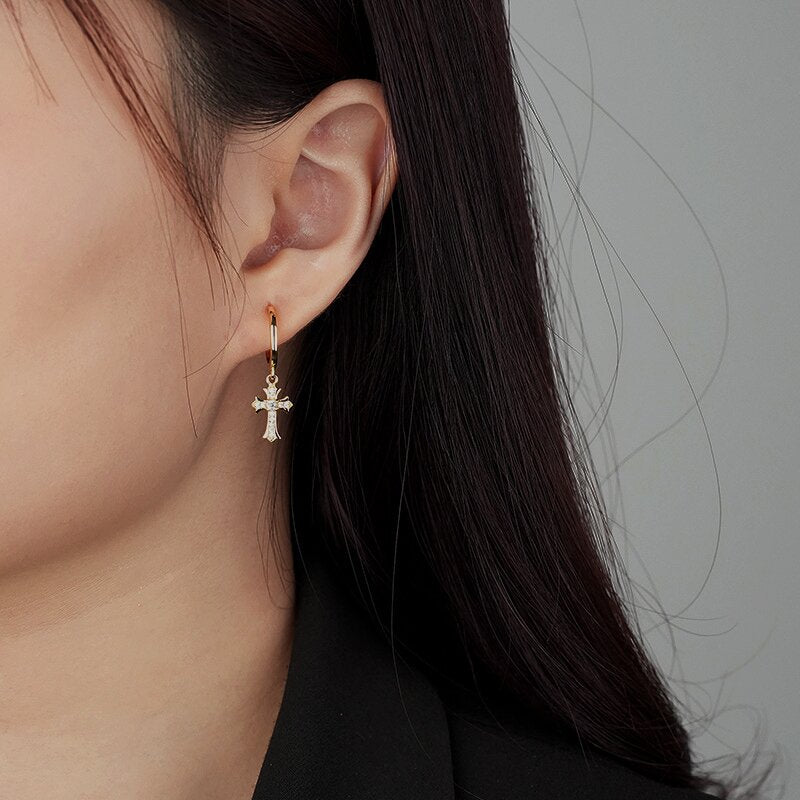 La Croix Hanging Cross Huggies | Ivy Manor Jewelry